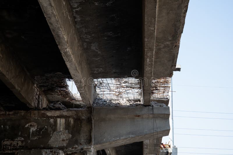 Damaged Concrete Structures. Bridge in Bad and Emergency Condition ...