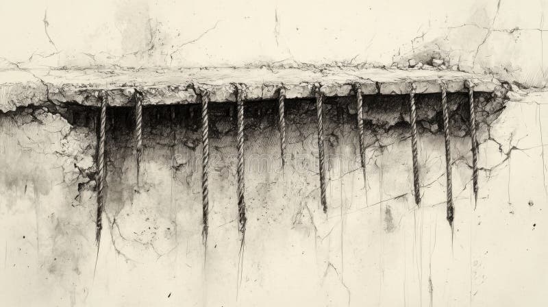 Damaged Concrete Wall with Exposed Metal Rebar - Structural Decay and ...