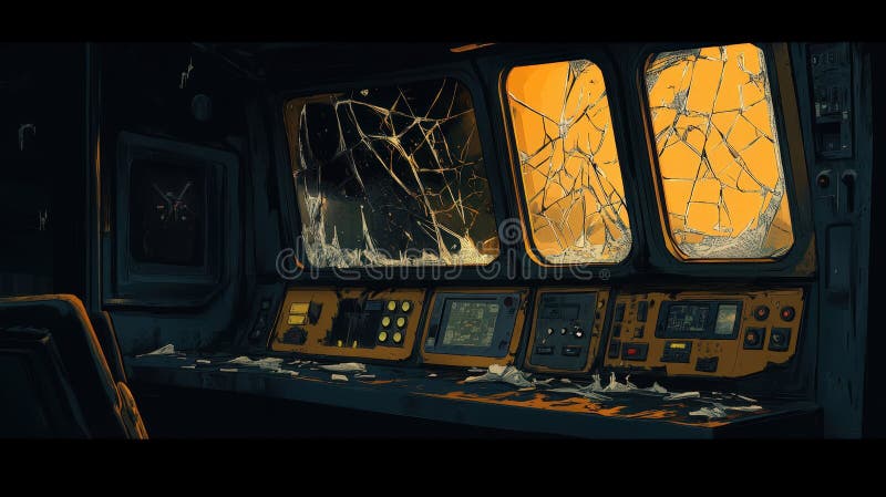 Damaged Control Panel Inside Abandoned Spaceship Stock Illustration ...