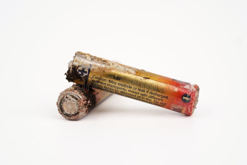 Damaged and Corroded Batteries Isolated on White Background Stock Photo ...
