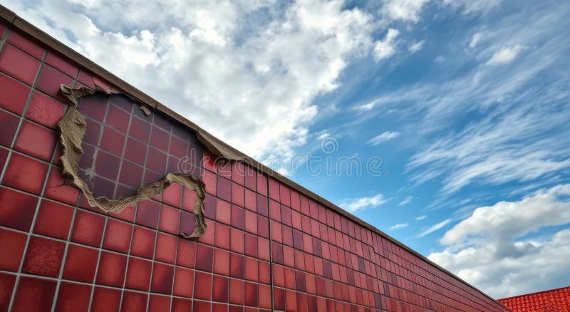 The Damaged Dark Red Tile on the Building S Tiled Wall Needs To Be ...