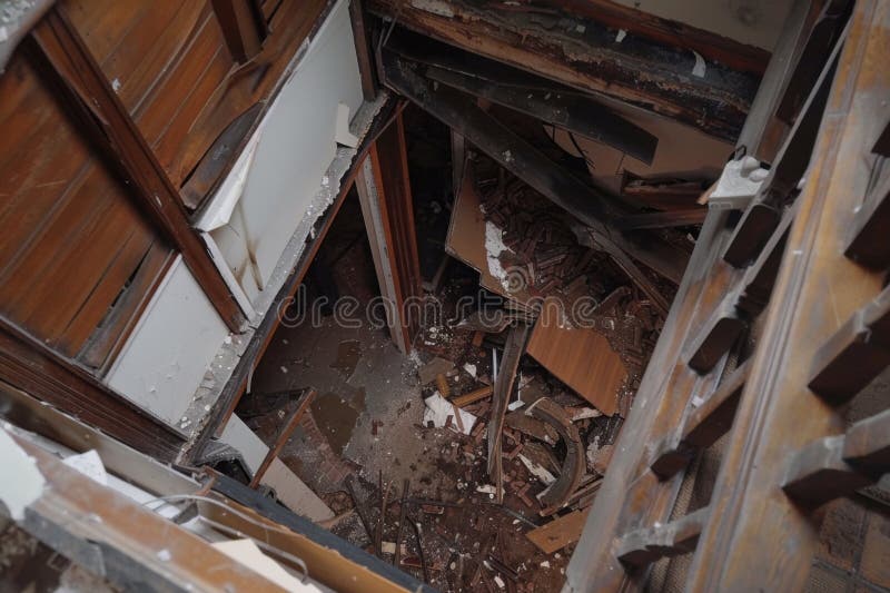 Damaged and Destroyed Building Interior with Debris Stock Photo - Image ...