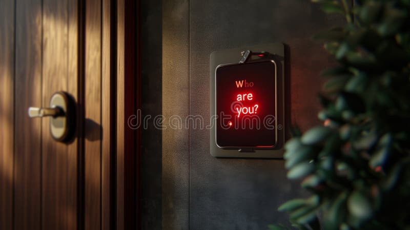 Damaged Digital Door Panel with Red Glowing Text Stock Photo - Image of ...