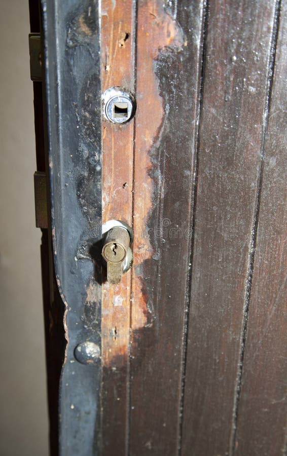 Damaged Door after Housebreaking Stock Photo - Image of vandalism ...