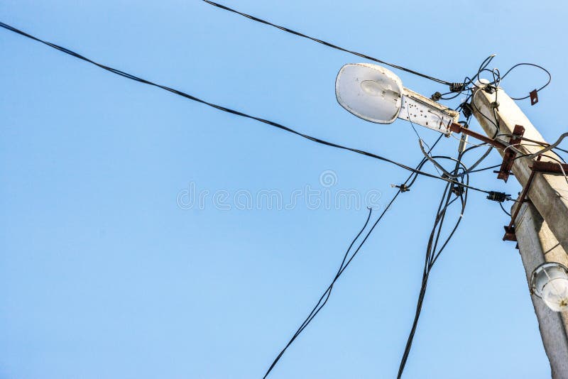 Damaged electric wire stock photo. Image of torn, post - 241477758