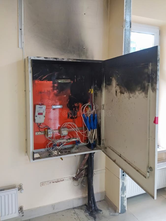 Damaged Electrical Panel after a Fire Short Circuit. Consequences of a ...