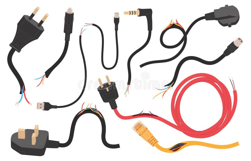 Damaged Electronic Cables. Danger with Voltage Due To Broken Wire ...