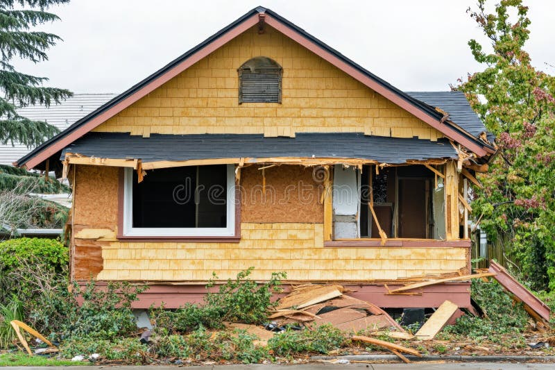 Damaged House Exterior after Powerful Hurricane Storm. Natural ...