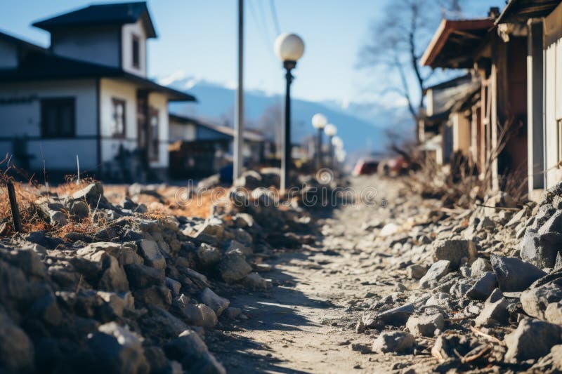Damaged Houses and Road after the Strong Earthquake. AI Generated Stock ...