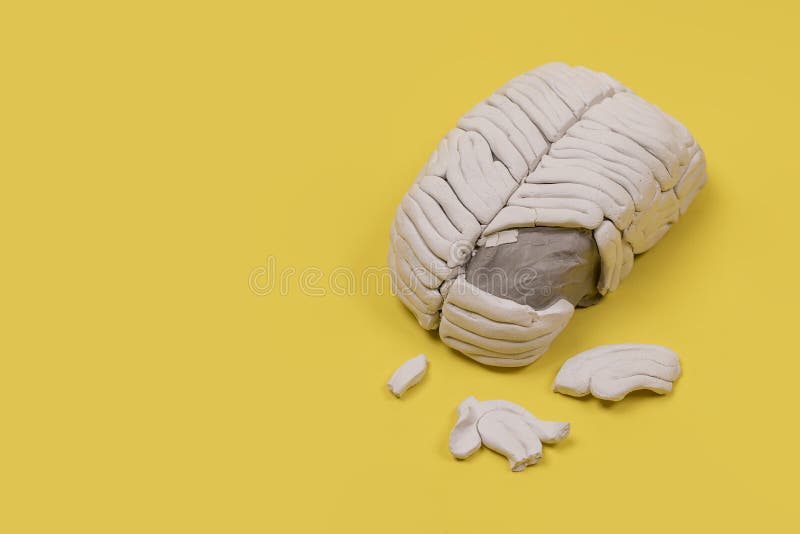 Damaged Human Brain Model on a Yellow Background Stock Image - Image of ...