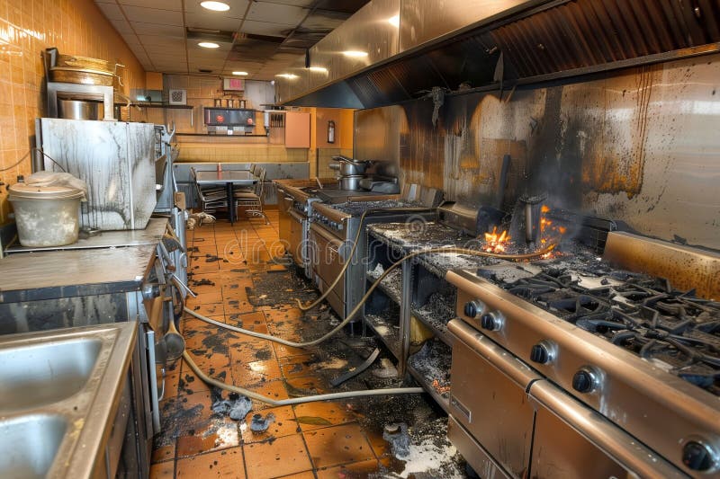 Damaged Kitchen after a Fire in a Diner with Burnt Equipment Stock ...