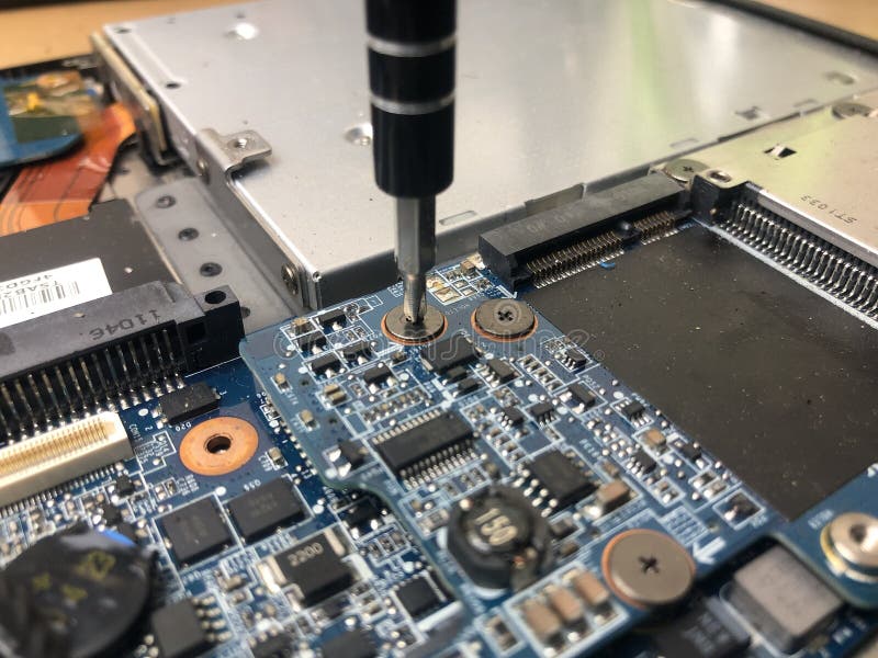 A Damaged Laptop Notebook Computer Motherboard Stock Photo - Image of ...