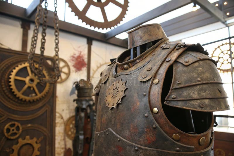 Damaged Metal Armor with Torn Hole Steam Punk Stock Illustration ...