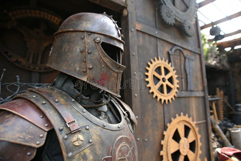 Damaged Metal Armor with Torn Hole Steam Punk Stock Illustration ...