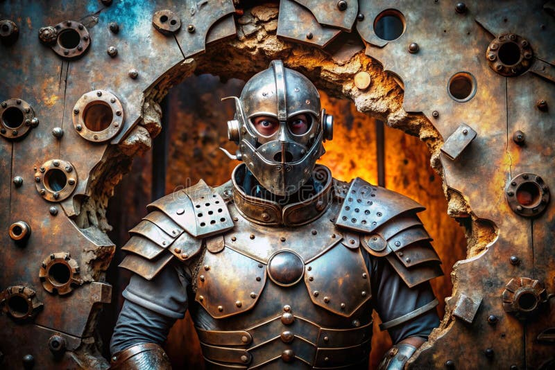 Damaged Metal Armor with Torn Hole Steam Punk Stock Illustration ...