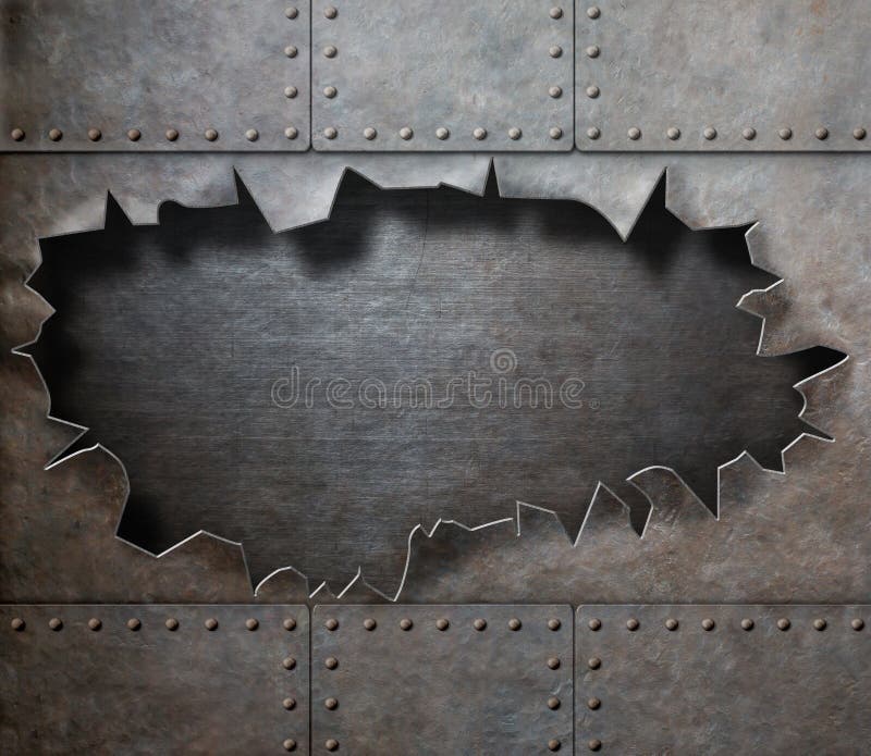 Damaged Metal Armor with Torn Hole Steam Punk Stock Image - Image of ...