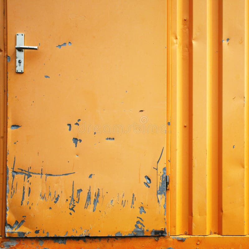 Damaged metal door stock image. Image of painted, orange - 10012817