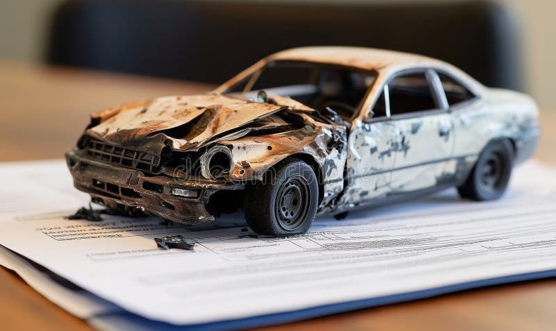 Damaged Model Car on Paperwork Showcasing Vehicle Accident Aftermath ...