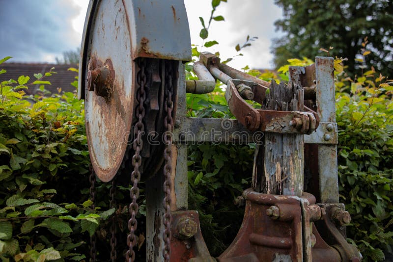 Damaged Old Railway Crossing Barrier Machine Stock Photo - Image of ...