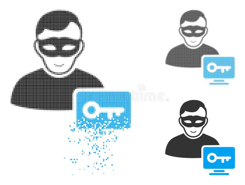 Damaged Pixelated Halftone Computer Hacker Icon with Face Stock Vector ...