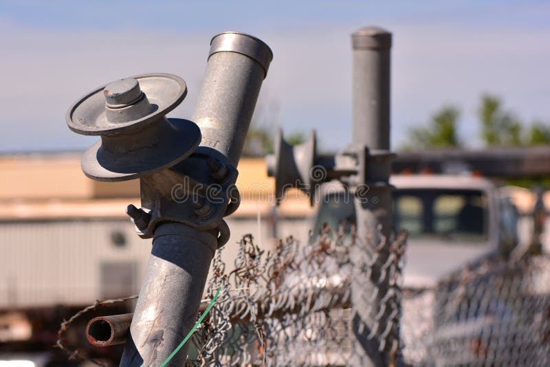 Damaged Post on Chain Link Fence Stock Image - Image of outdoor, bokeh ...
