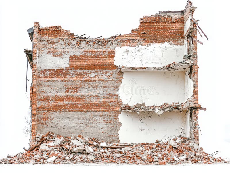 Damaged Red Brick Wall with White Plaster and Rubble Stock Illustration ...