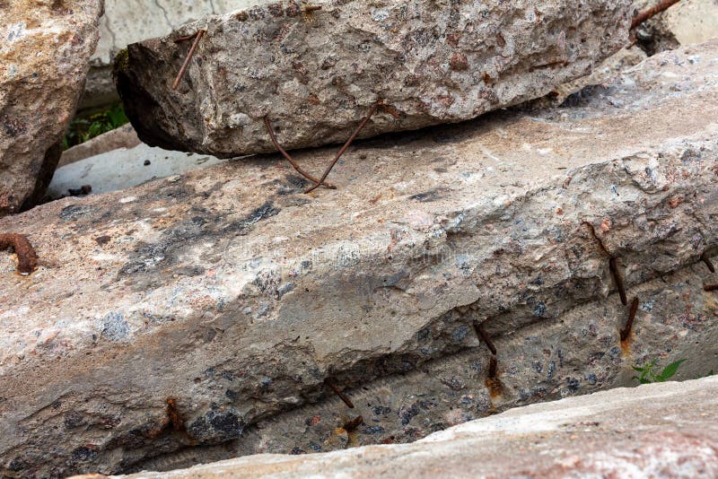 Damaged Reinforced Concrete Blocks Stock Image - Image of industrial ...