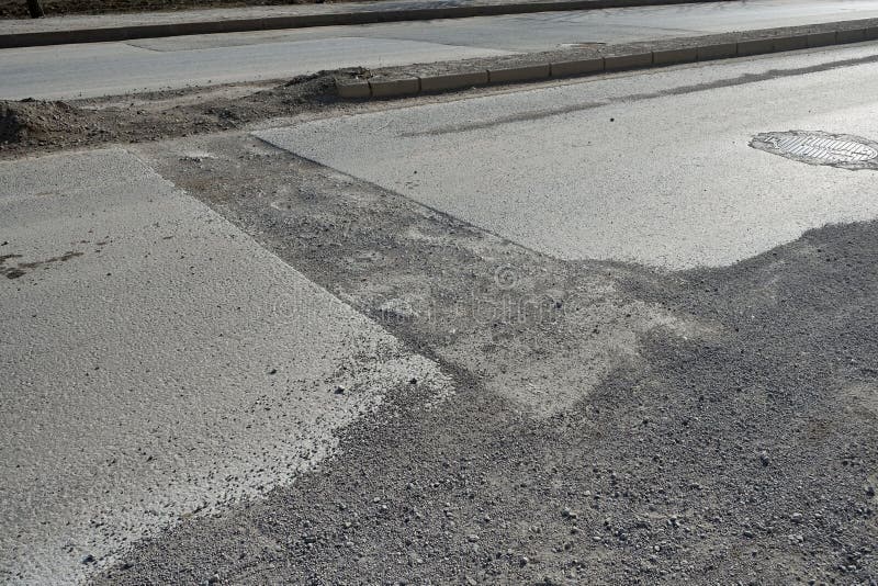 Damaged and Repaired Asphalt Road, Damaged Patched Asphalt Road Stock ...