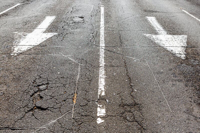 Damaged Road with Road Signs Stock Image - Image of asphalt, city ...