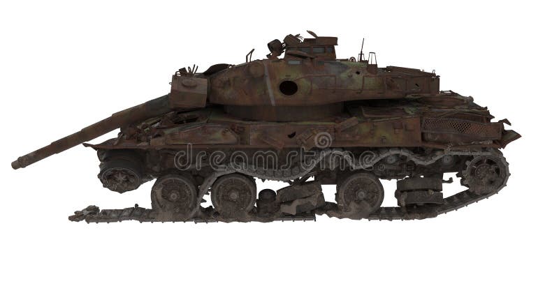 Damaged Rusty Battle Tank on an Isolated White Background. 3d ...