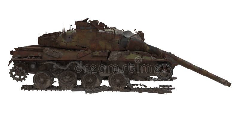 Damaged Rusty Battle Tank on an Isolated White Background. 3d ...