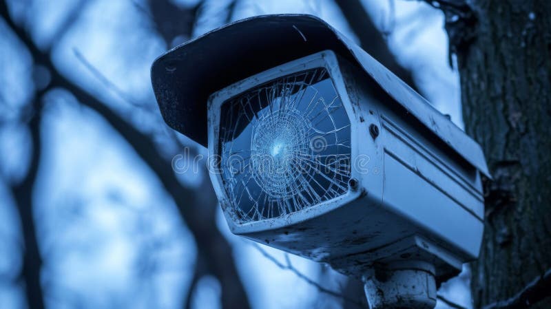 Damaged Security Camera Mounted on Tree Stock Illustration ...