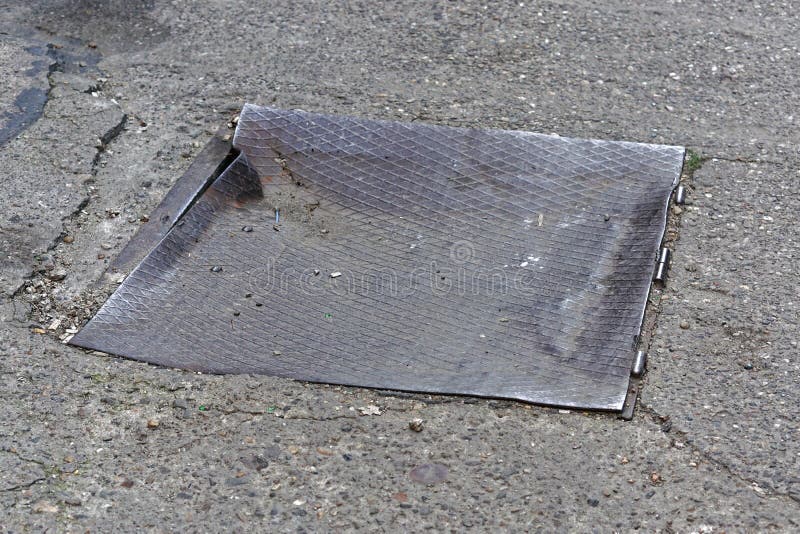 Shaft lid damage stock photo. Image of shaft, steel - 275165206