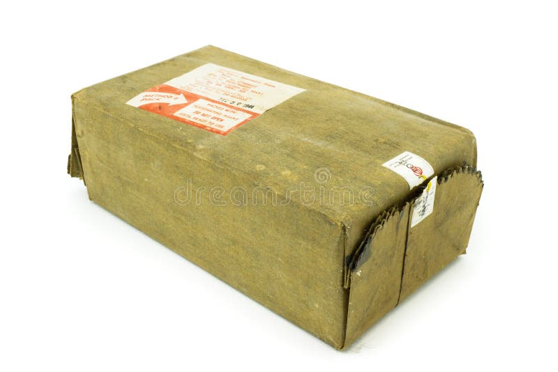 Damaged Shipping Box with a Label Isolated Stock Image - Image of ...
