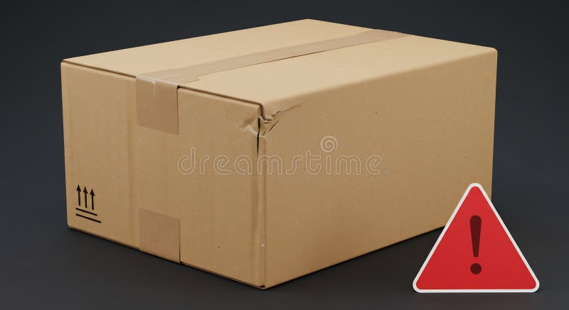 Damaged Shipping Box with Warning Sign Showing Shipping Issue Stock ...