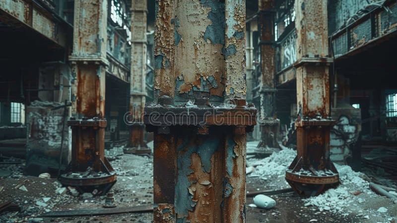 Damaged Support Column in Abandoned Industrial Structure Stock Image ...