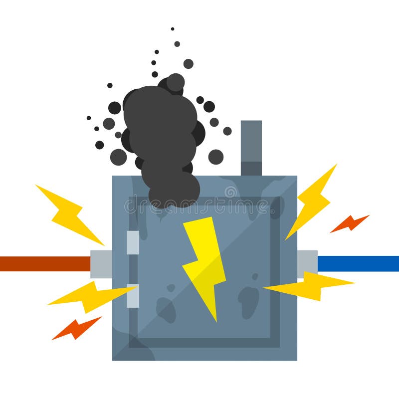 Damaged Switchboard. Cartoon Flat Illustration. Fuse and Electrical ...