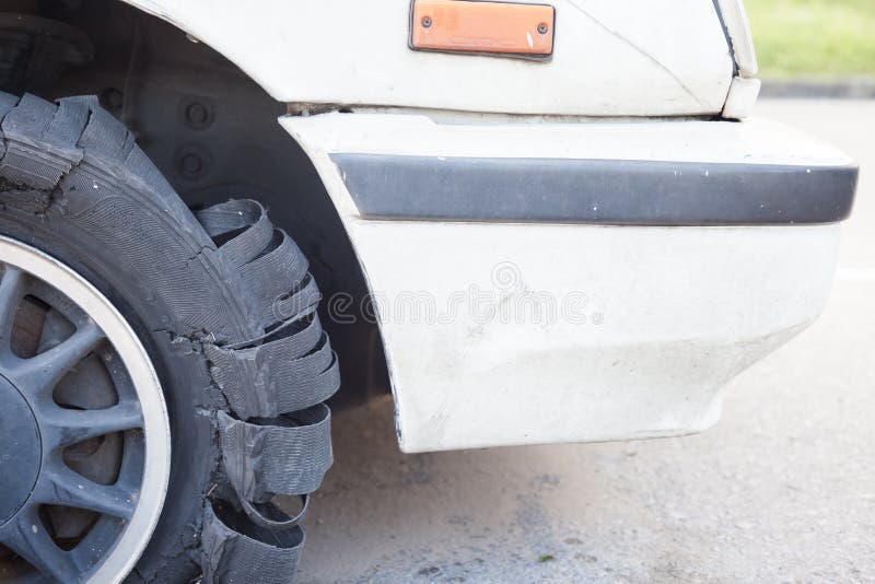 Damaged Tire After Tire Explosion Stock Photo - Image of damage, crash ...