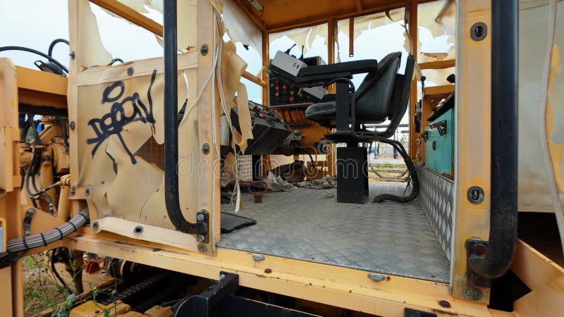 Damaged Train Engine Driving Position with Control Panel and ...