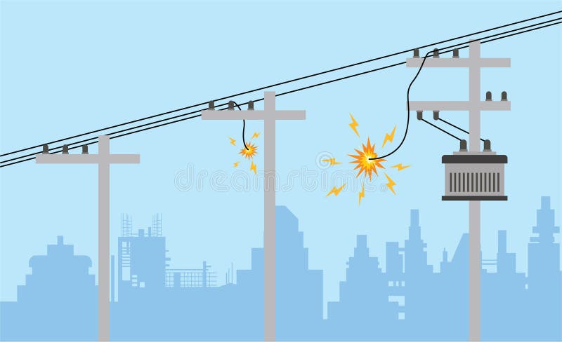 Damaged Utility Pole Sparks Dangerous Short Circuit, Electrical Sparks ...