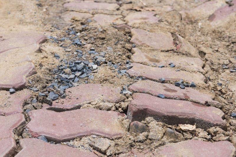 Damaged of Walkway Bricks Floor Stock Image - Image of footpath, ground ...