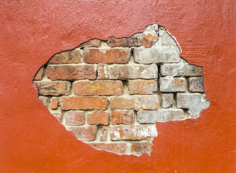 Damaged Wall with Bricks Under Stock Image - Image of brown, america ...
