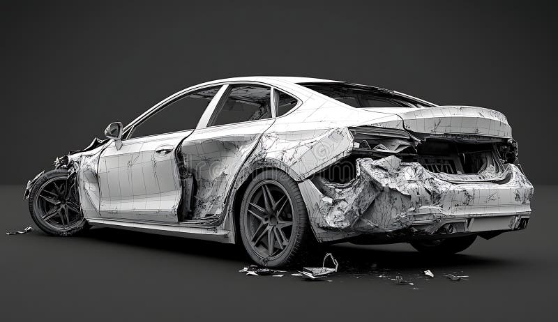 Damaged White Car in a Collision with Severe Rear Damage Stock ...