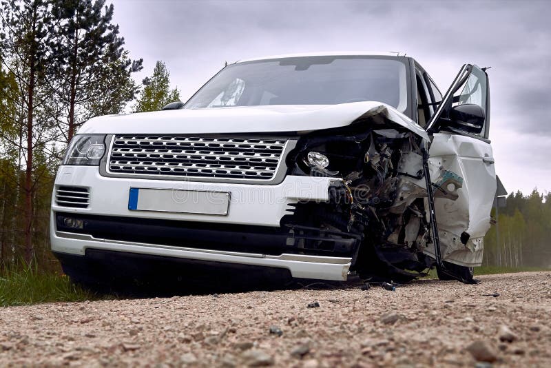 Damaged White Car on Road after Accident Stock Photo - Image of damage ...