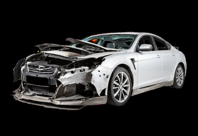 Damaged White Sedan with Crumpled Front End Displaying Visible ...