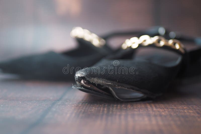 Damaged Women Old Worn Torn Shoes, Stock Photo - Image of accident ...
