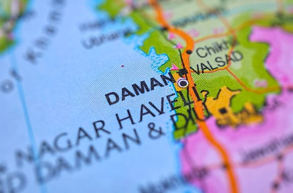 Daman on a Map of India with Blur Effect Stock Image - Image of atlas ...
