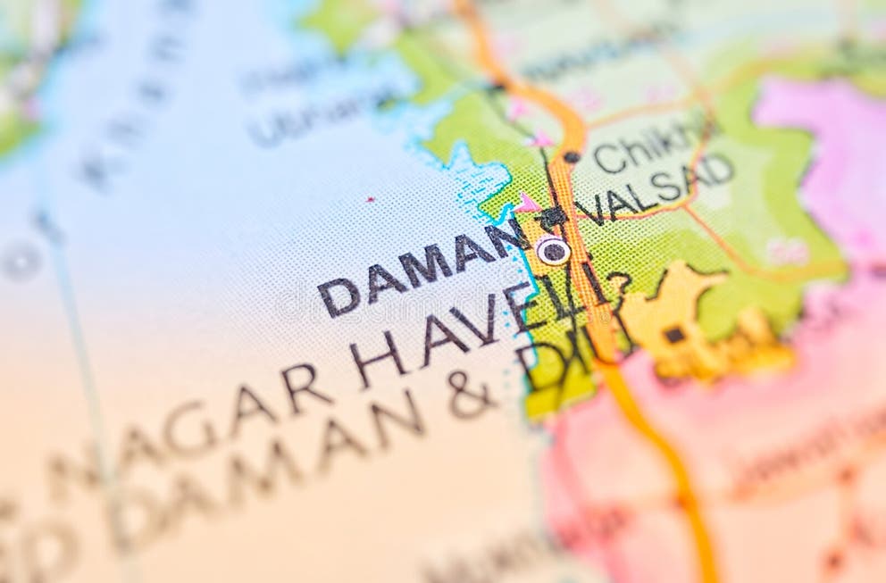 Daman on a Map of India with Blur Effect Stock Image - Image of ...