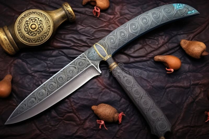 Damascus Steel Blade with Stunning Patterns Stock Illustration ...