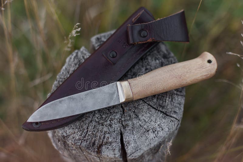 Hunting knife in log stock image. Image of background - 91080069
